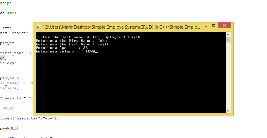 Simple Employee System(CRUD) in C++ Free Source Code | SourceCodester